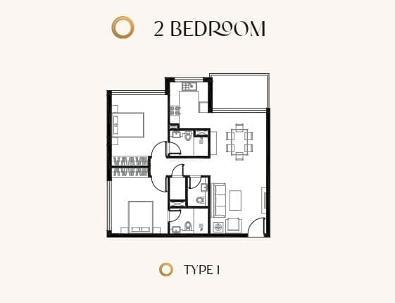 Kyoto by Oro24 2 Bedroom Apartment Type 1 Floor Plan
