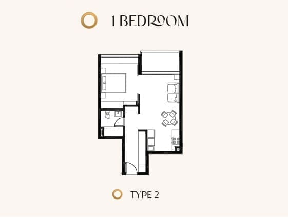 Kyoto by Oro24 1 Bedroom Apartment Type 2 Floor Plan