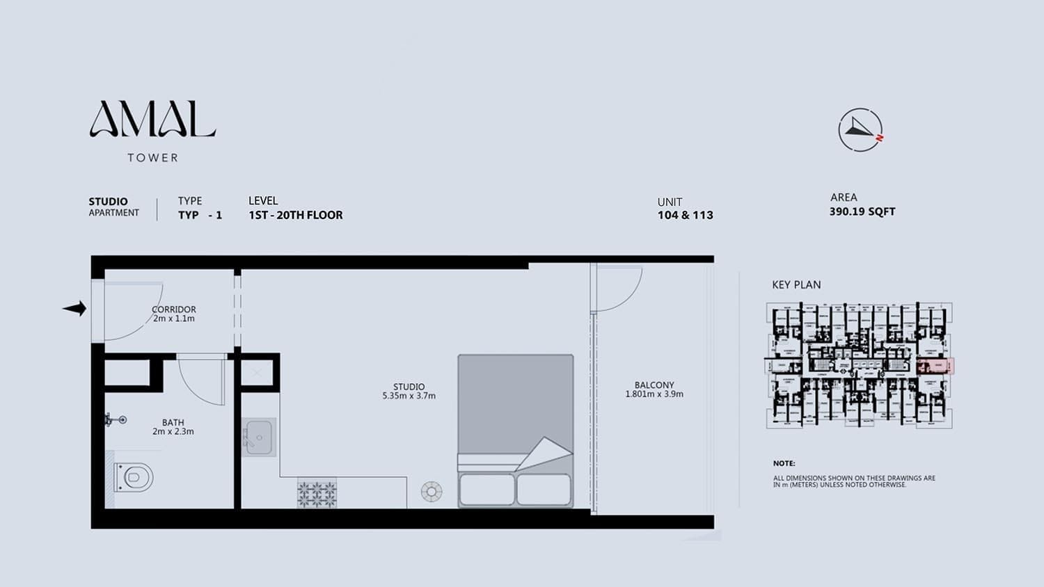 Amal Tower Studio Apartment Type 1 Floor Plan