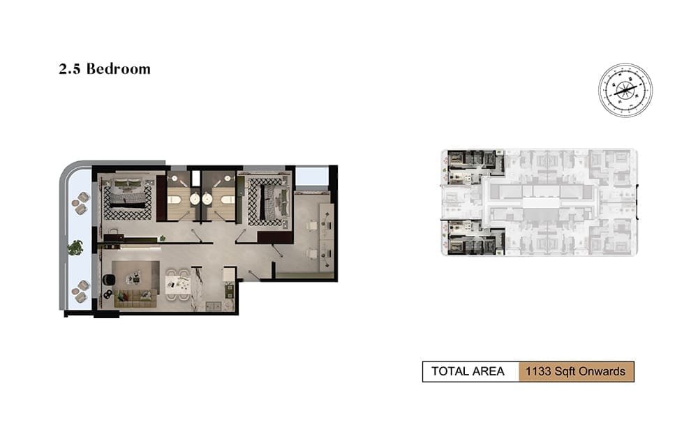 Adhara Star 2.5 Bedroom Apartment Floor Plan