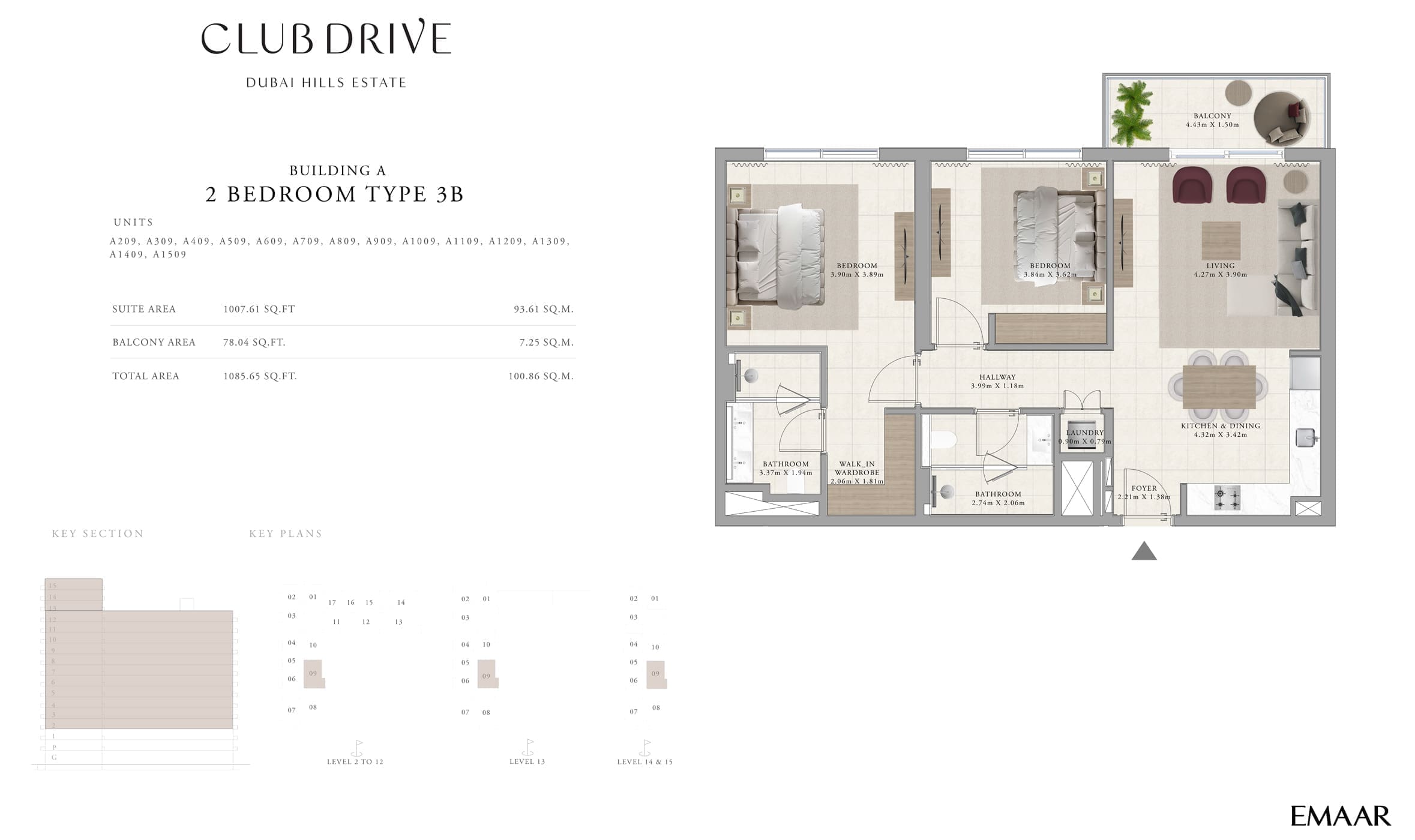 Club Drive Building A - 2 Bedroom Apartment Type 3B Floor Plan
